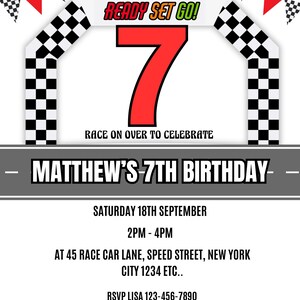 Printable Race Car 7th Birthday Invitation Boys 7th Birthday Fast ...