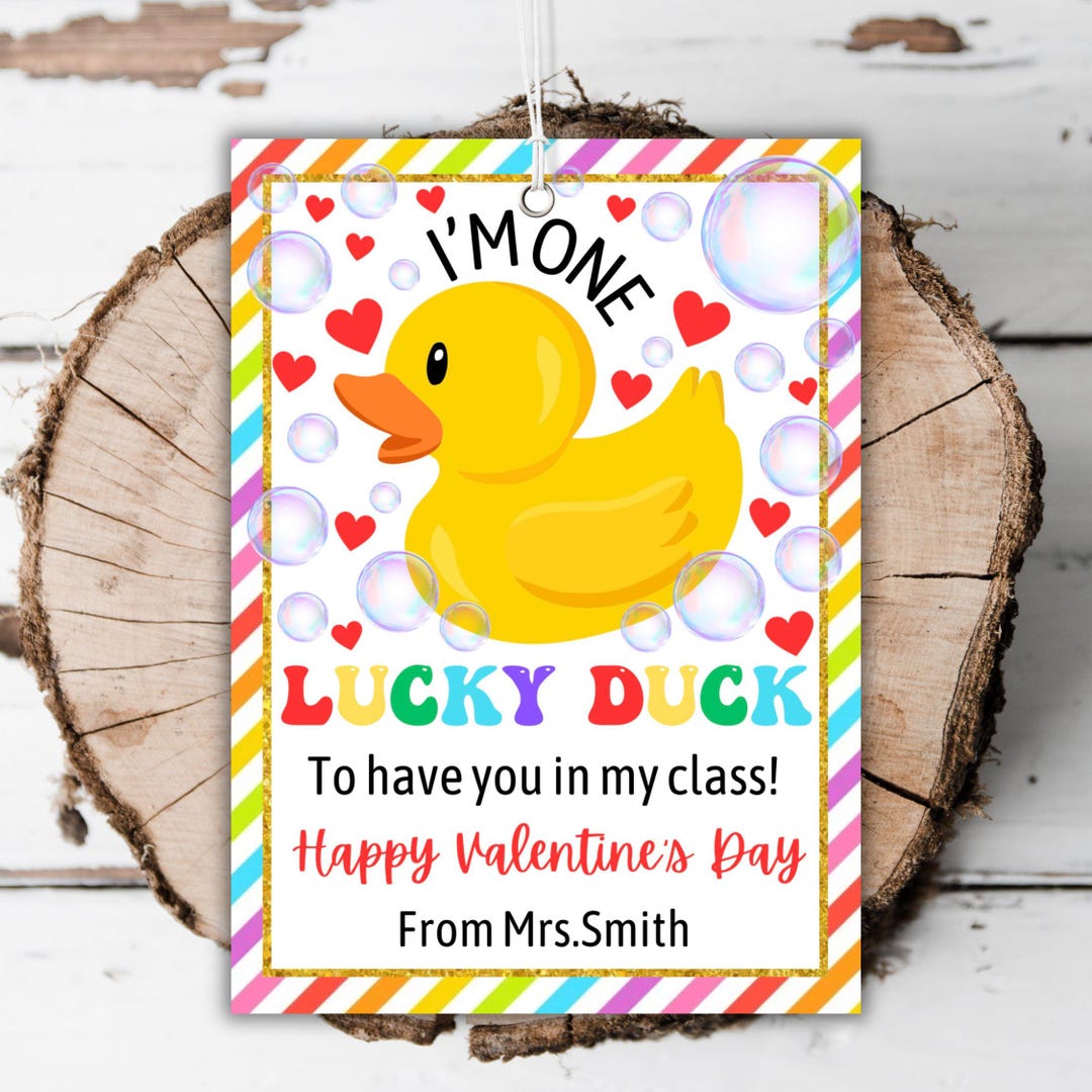 Printable Lucky Duck Valentine’s Day Gift Tag Editable Rubber Duck Gift ...