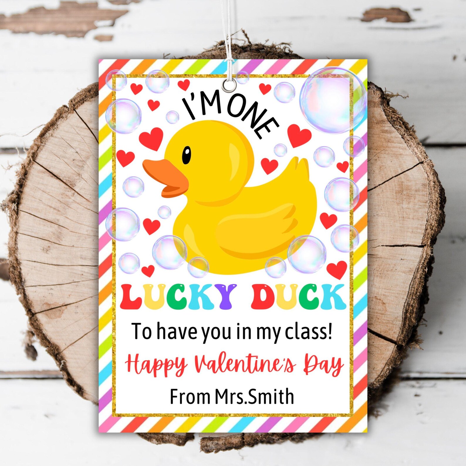 Printable Lucky Duck Valentine’s Day Gift Tag Editable Rubber Duck Gift ...