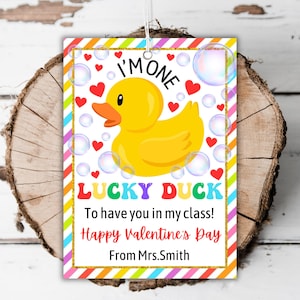 Printable Lucky Duck Valentine’s Day Gift Tag Editable Rubber Duck Gift ...