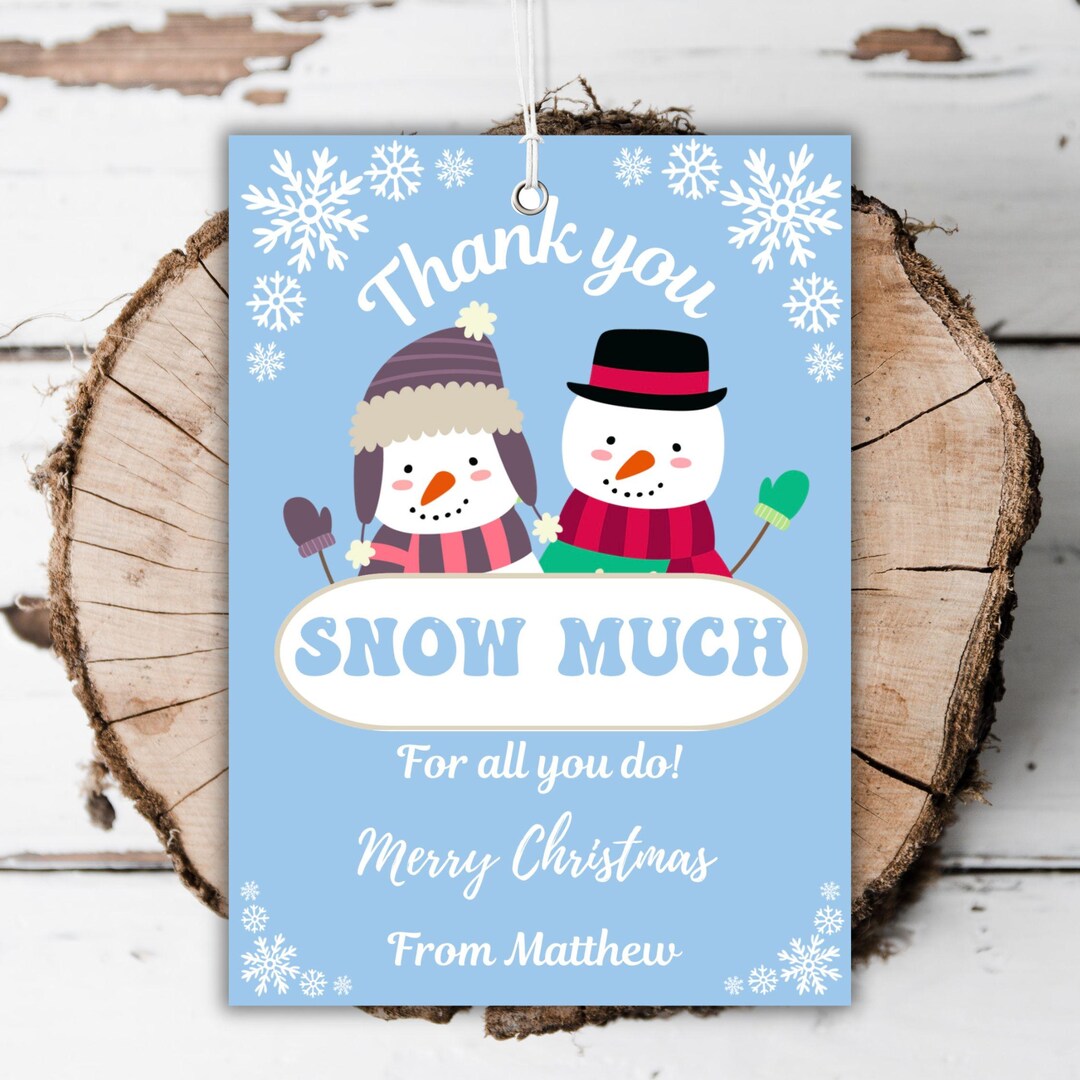 Printable Christmas Appreciation Gift Tag Editable Thank You Snow Much ...