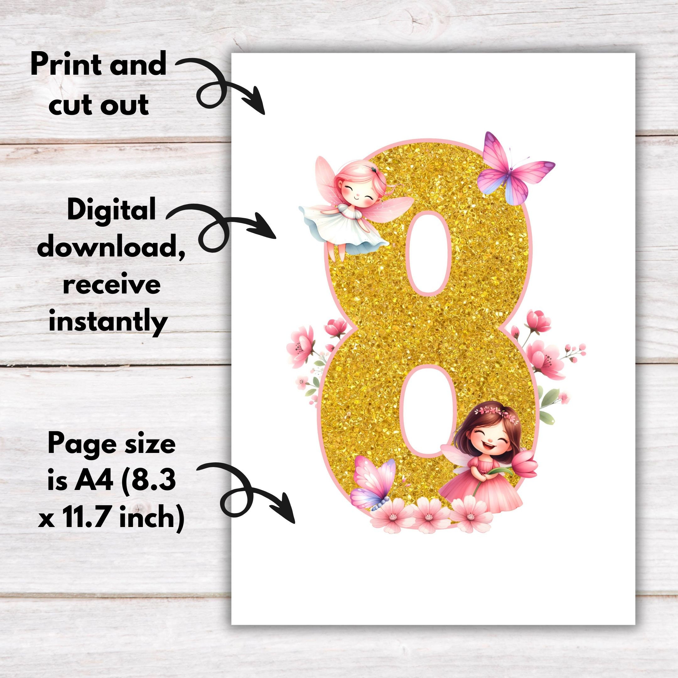 Printable Fairy 8th Birthday Cake Topper Girls Pixie Eight Birthday ...