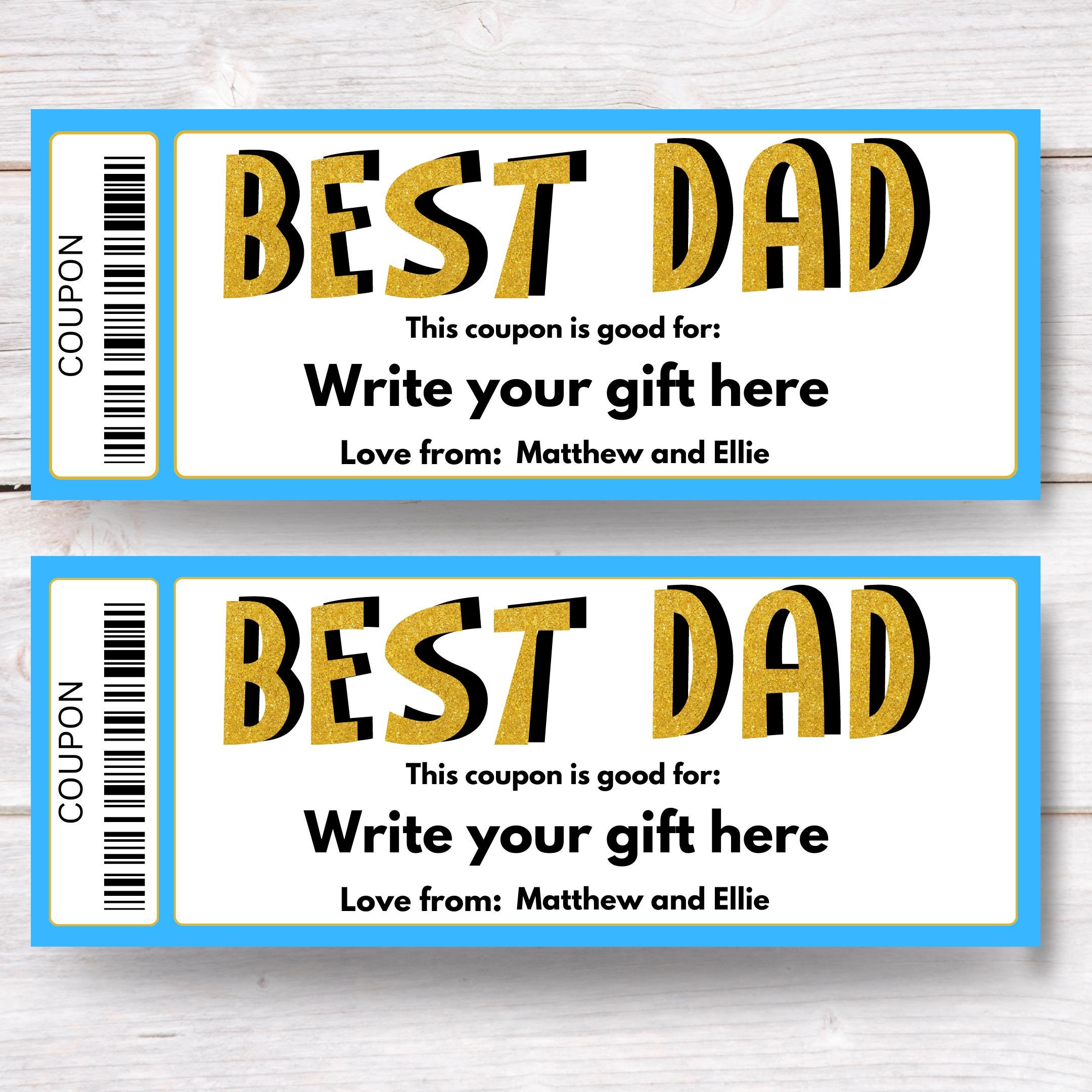 Printable Father’s Day Gift Coupons Gold Best Dad Gift Vouchers From ...