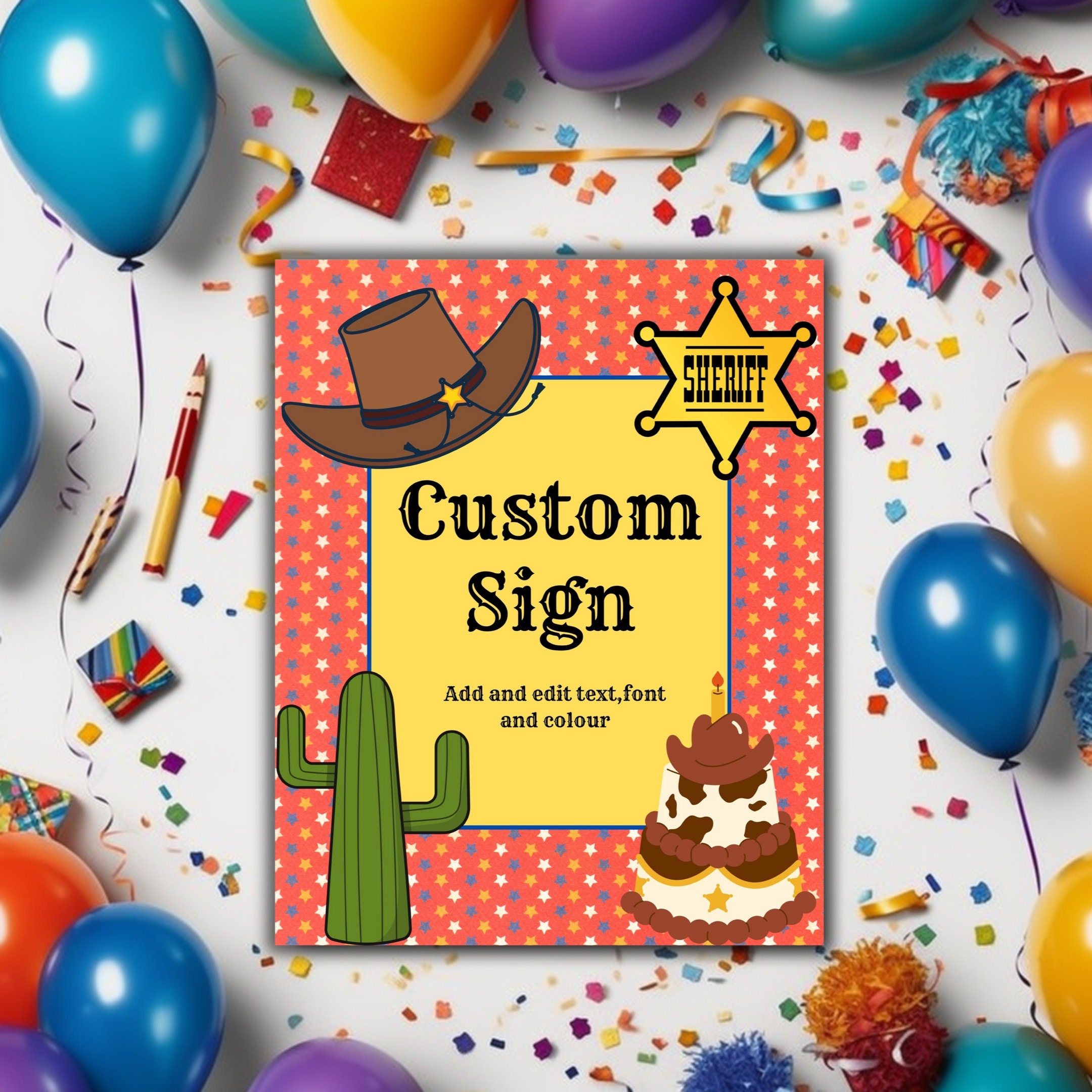 Printable Red Cowboy Wild West Custom Sign Birthday Party Sign Template ...