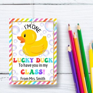 Printable Lucky Duck Back to School Gift Tag Editable Rubber Duck Gift ...