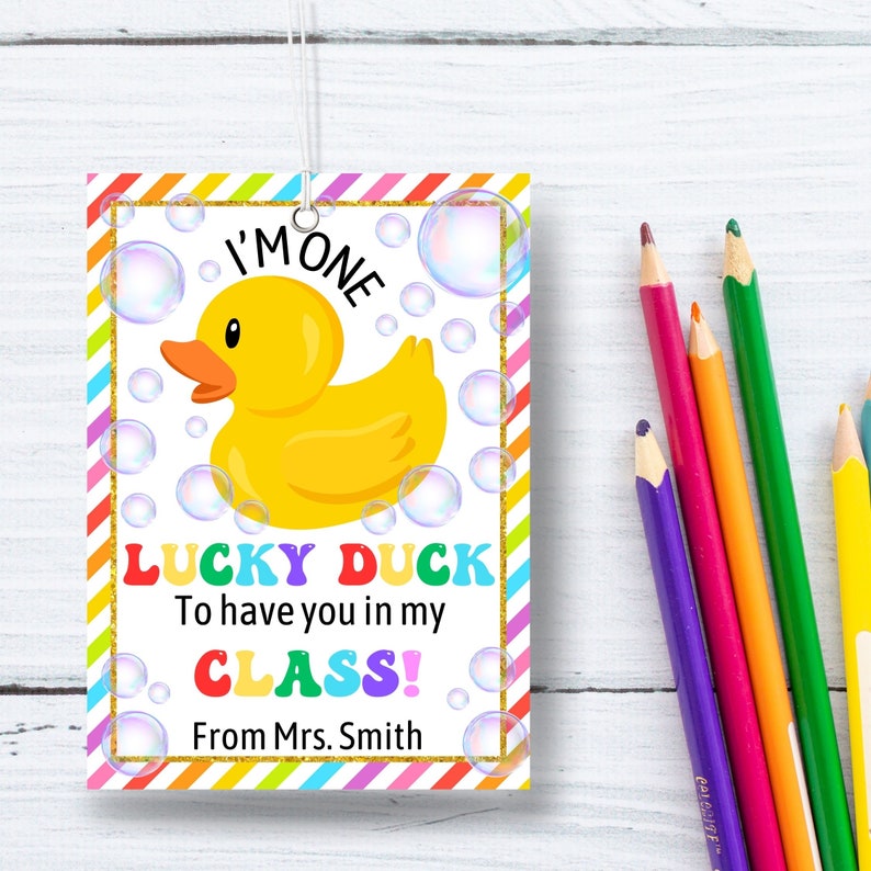 Printable Lucky Duck Back to School Gift Tag Editable Rubber Duck Gift ...