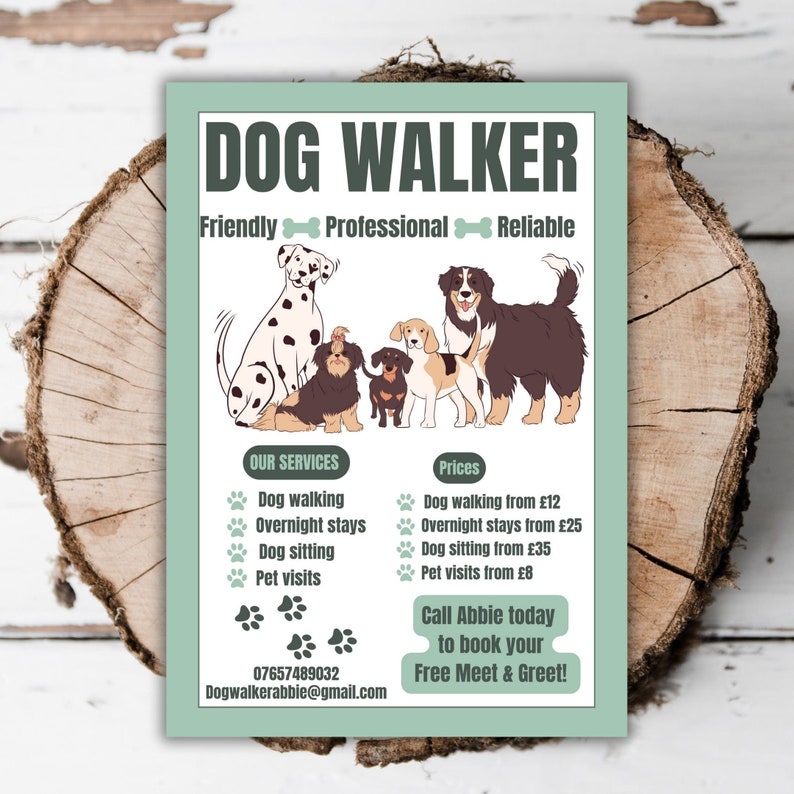Printable Dog Walking Business Flyer Dog Sitting Flyer Dog Walker Pet ...