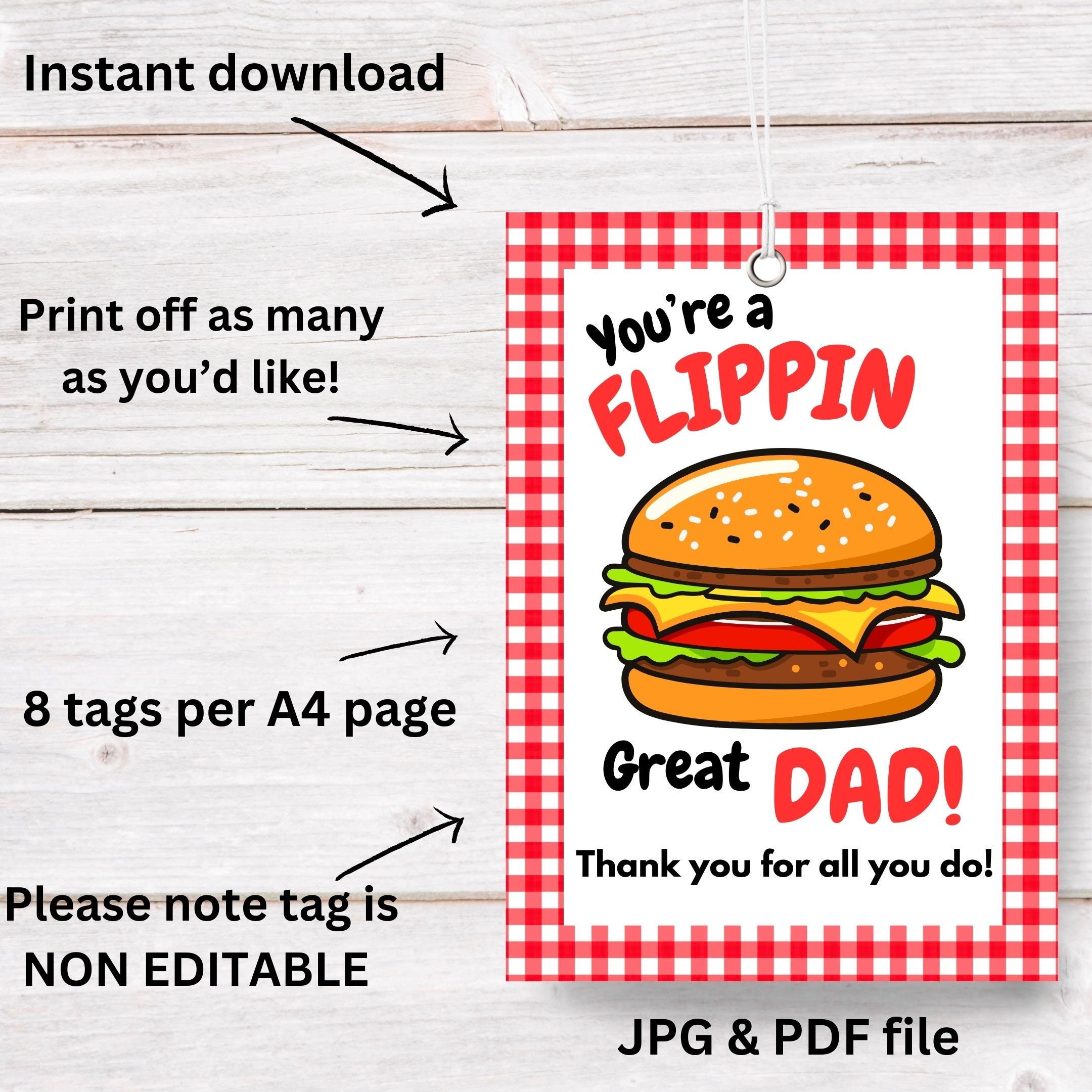 Printable Father’s Day Gift Tag Flippin’ Great Dad Tag NON EDITABLE ...