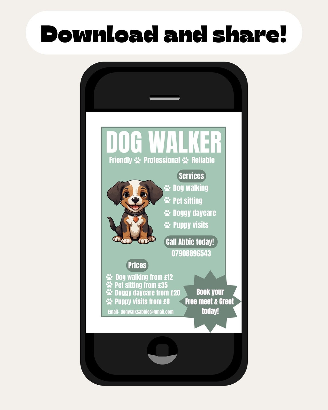 Printable Dog Walking Business Flyer Dog Sitting Flyer Doggy Daycare ...