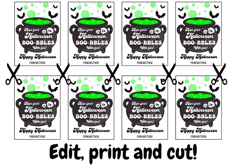 Printable Halloween Bubbles Gift Tag Editable Trick or Treat School ...