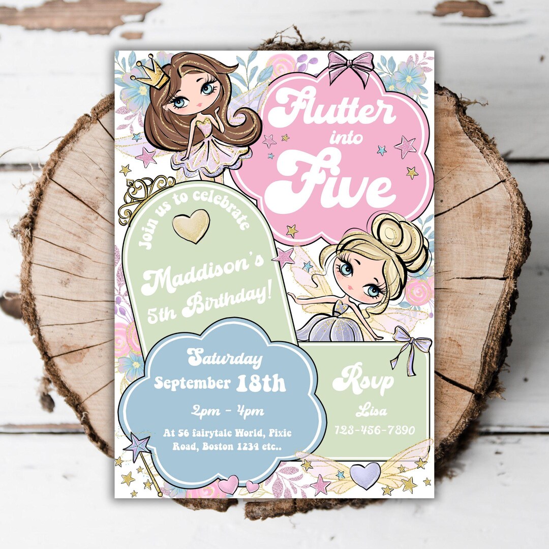 Printable Fairy 5th Birthday Party Invitation Magical Pixie Editable ...