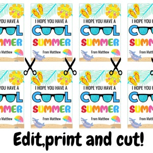 Printable End of School Year Tag Editable Cool Summer Beach Pool Party ...