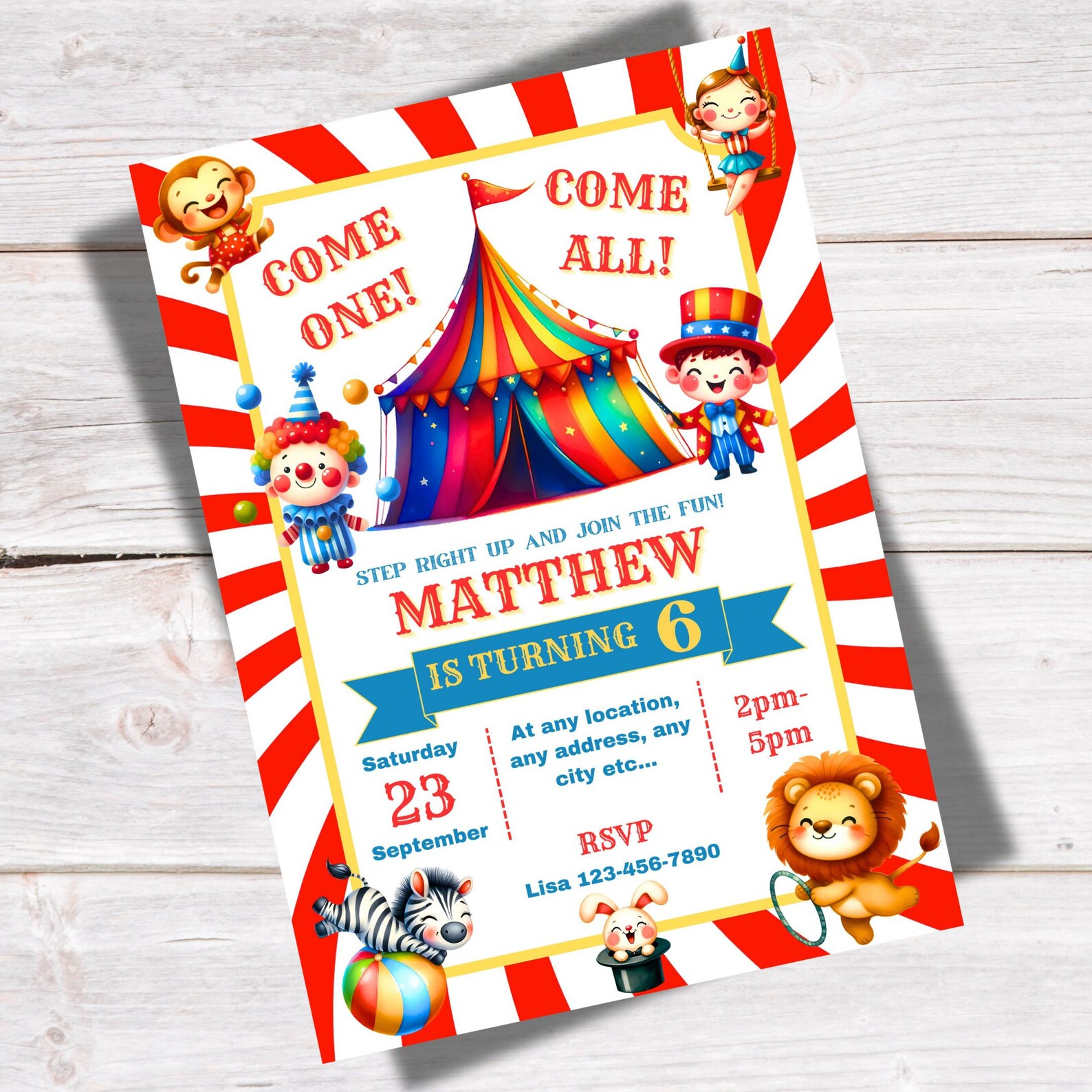 Printable Circus Birthday Invitation Red and White Carnival Ticket ...