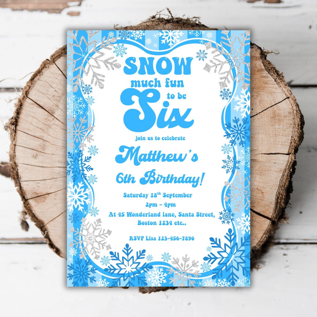 Printable Snowflake 6th Birthday Invitation Winter Wonderland Girls ...