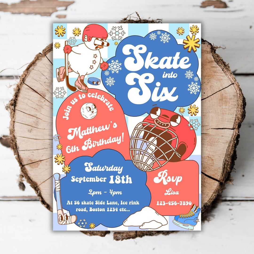 Printable Ice Hockey Boys 6th Birthday Invitation Editable Turning Six ...