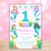 Printable Mermaid 1st Birthday Invitation Girls Tropical Under the Sea ...