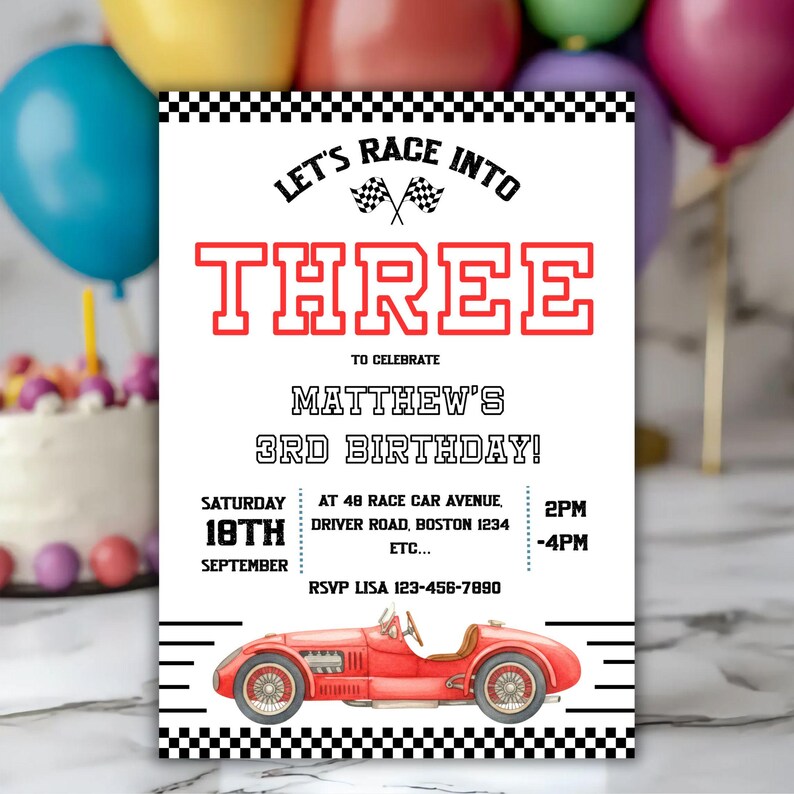 Race Car Birthday Invitation: Editable Vintage Red Go Karting Party ...