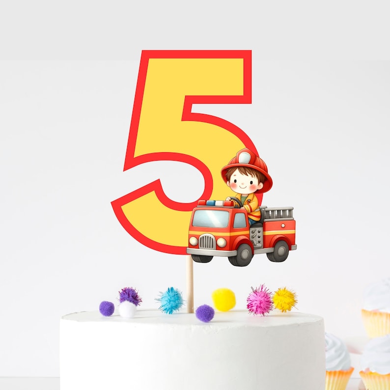 Printable Fireman 5th Birthday Cake Topper Fire Engine Cake Topper Fire ...