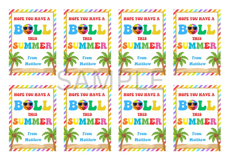 Printable Beach Ball End of School Year Tag Editable Summer Beach Pool ...