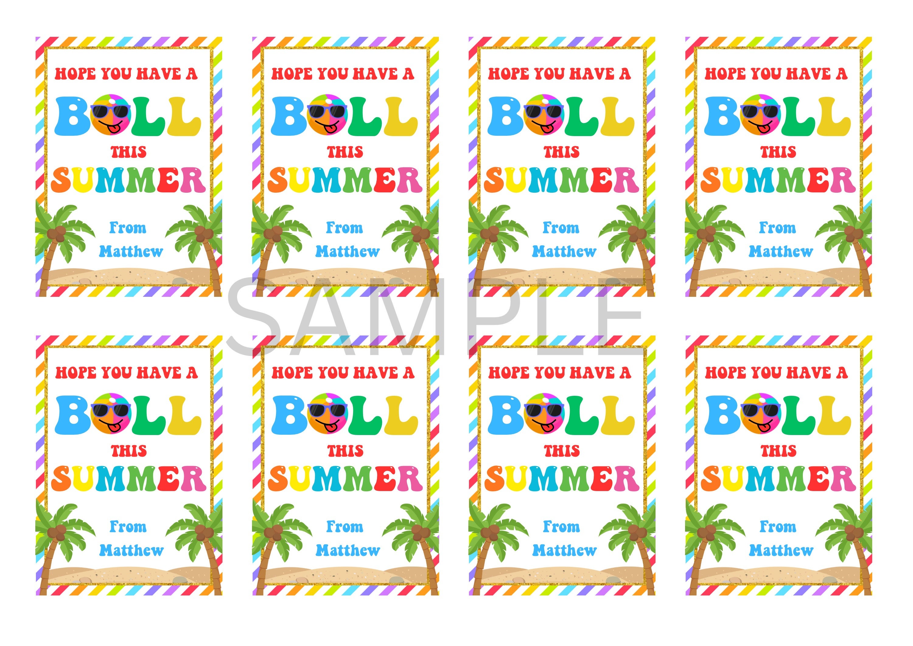Printable Beach Ball End of School Year Tag Editable Summer Beach Pool ...