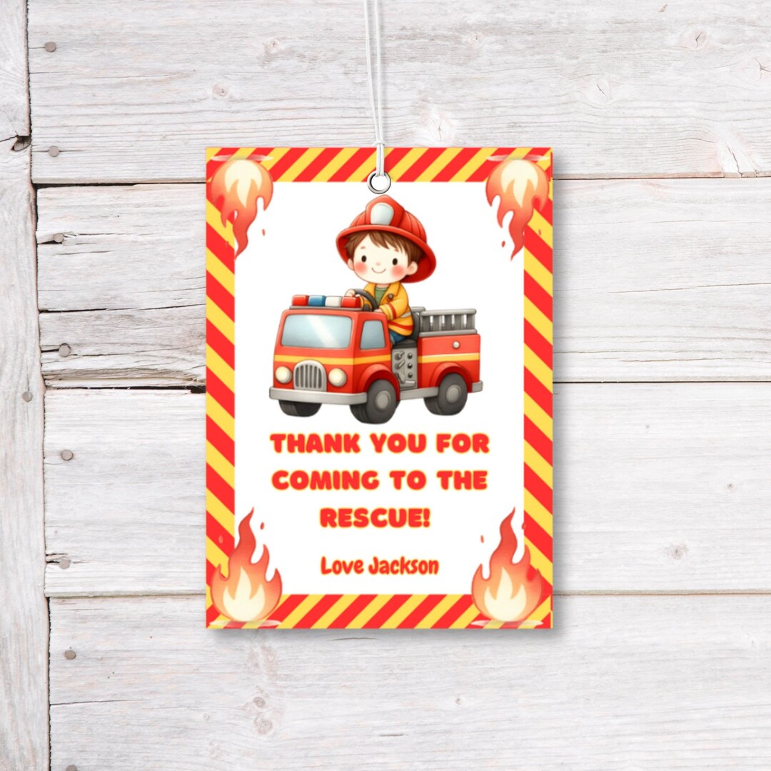 Printable Firefighter Boys Birthday Party Favor Tag Fire Truck Party ...