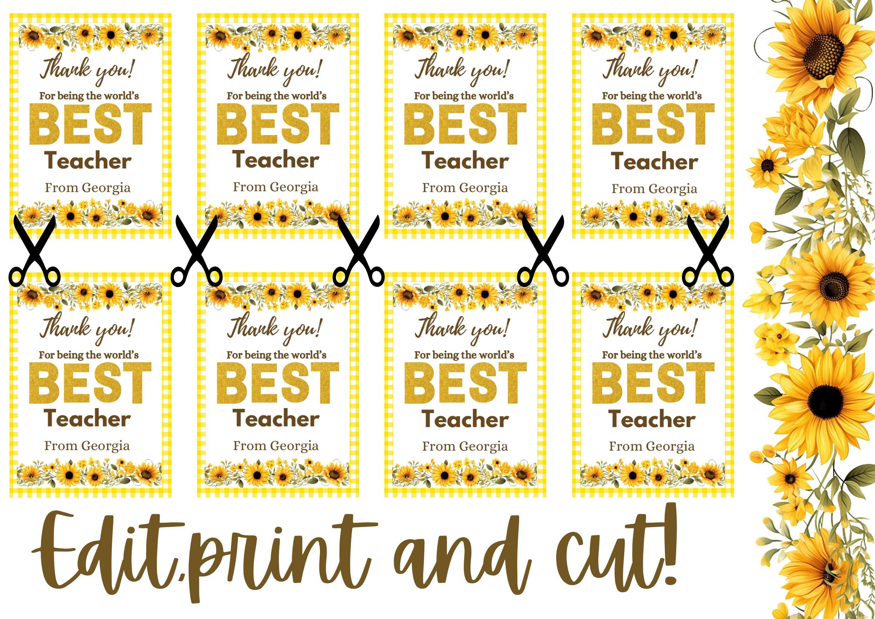 Printable Teachers Appreciation Week Tag Editable Sunflower Teacher ...