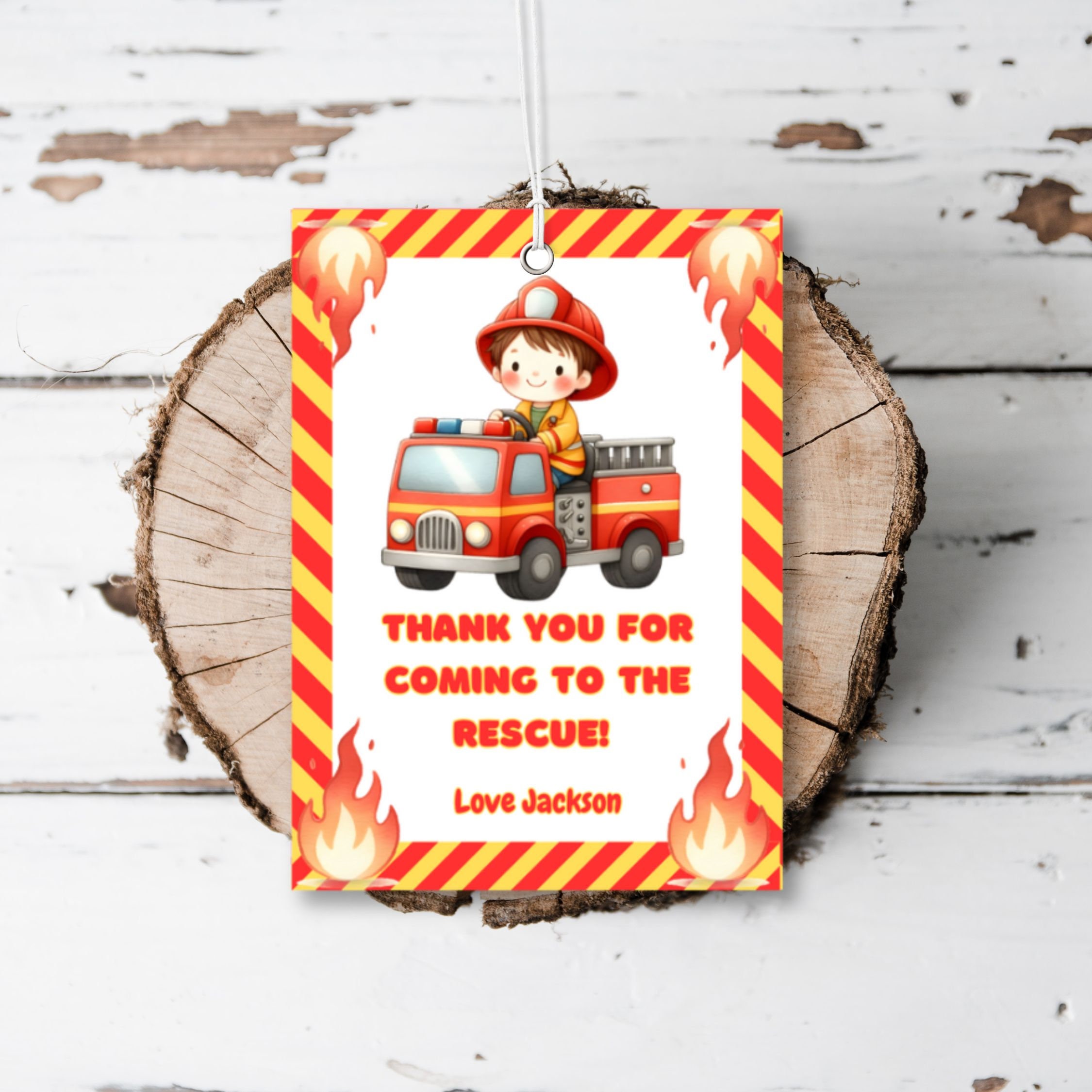 Printable Firefighter Boys Birthday Party Favor Tag Fire Truck Party ...
