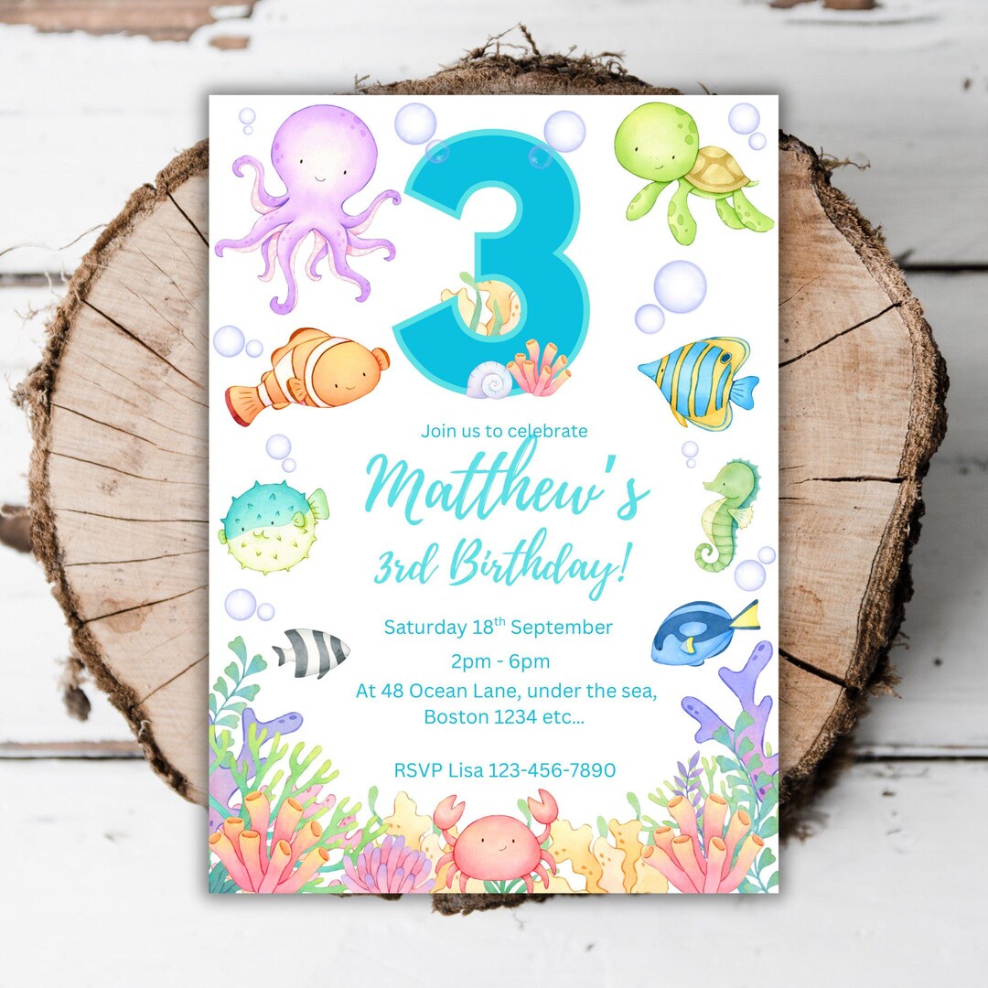 Printable Under the Sea 3rd Birthday Invitation Three in the Sea Girls ...