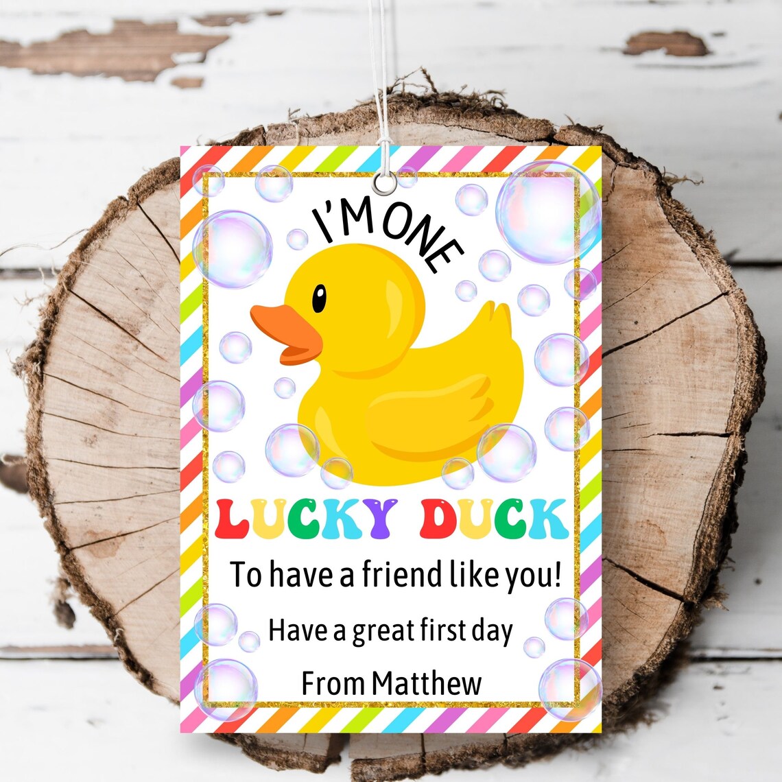 Printable Lucky Duck Back to School Gift Tag Editable Rubber Duck Gift ...