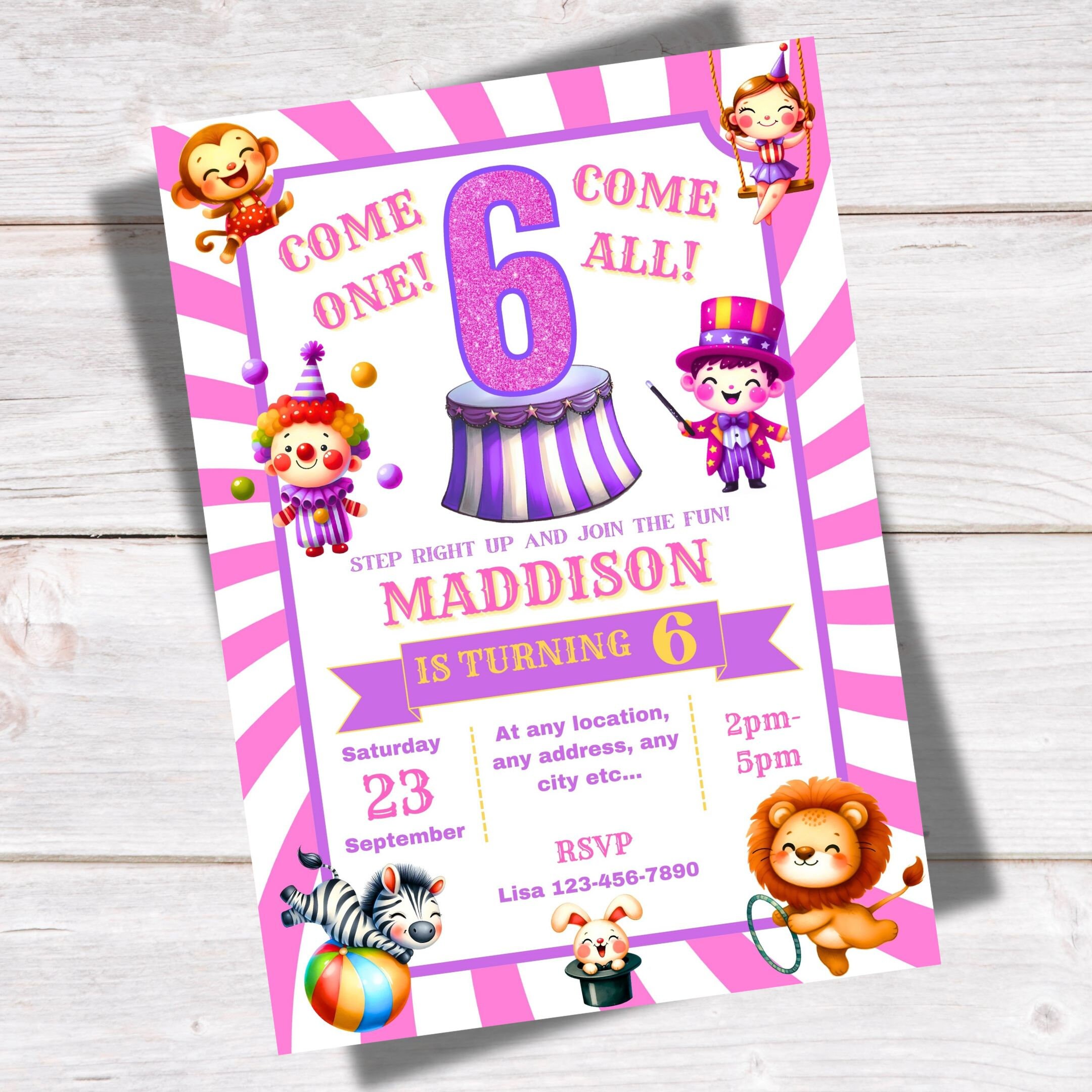 Printable Circus 6th Birthday Invitation Carnival Editable Greatest ...
