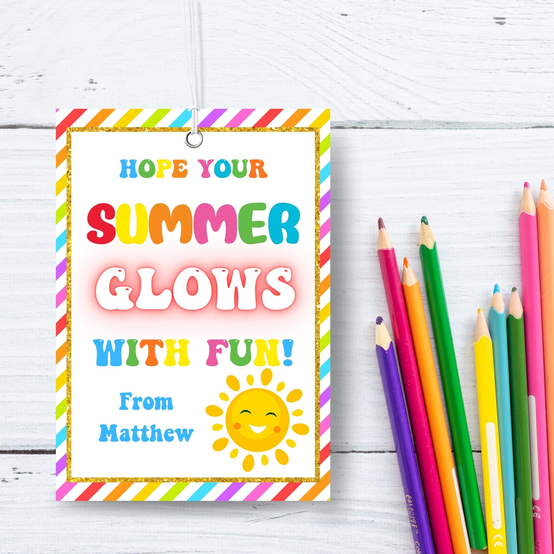 Printable Glow Stick End of School Year Tag Editable Flashlight Gift ...