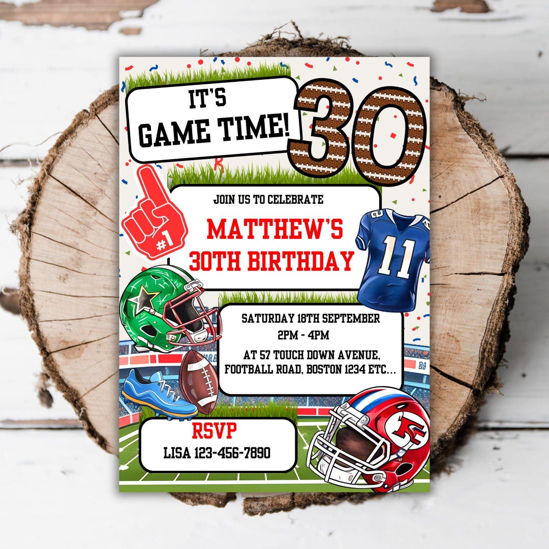 Printable Football 30th Birthday Invitation Mens American Football ...