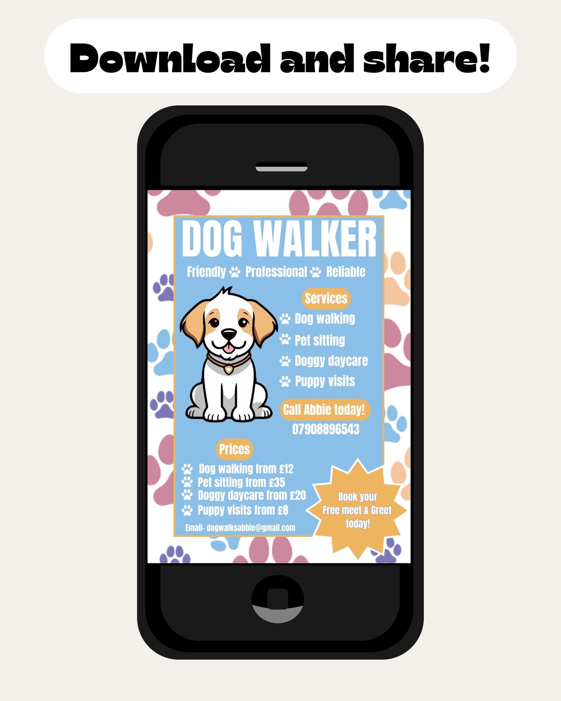 Printable Dog Walking Business Flyer Dog Sitting Flyer Doggy Daycare ...