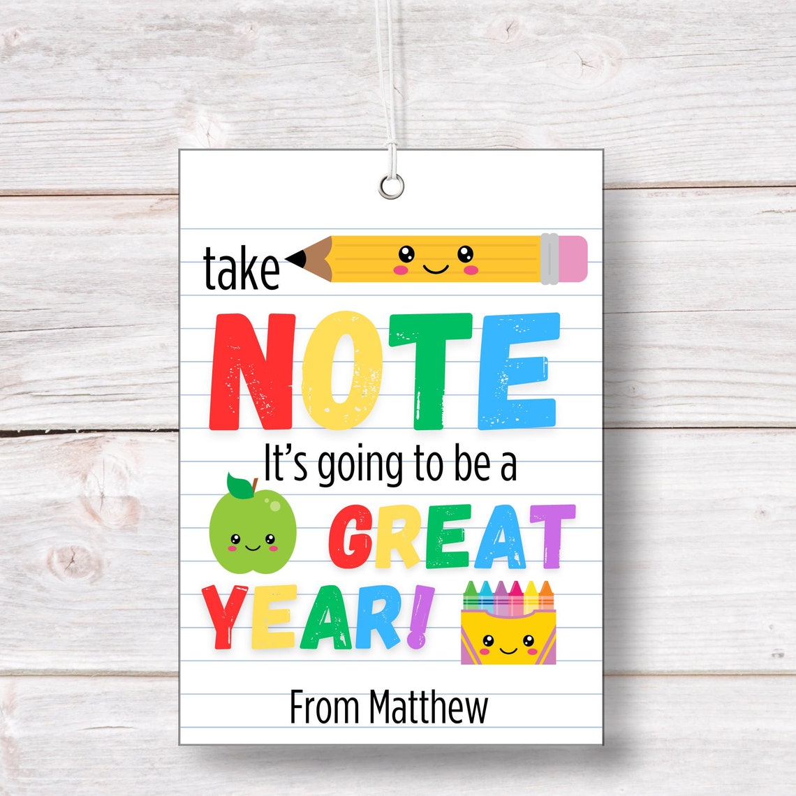 Printable Back to School Tag Take Note Writing Colourful Tag Editable ...