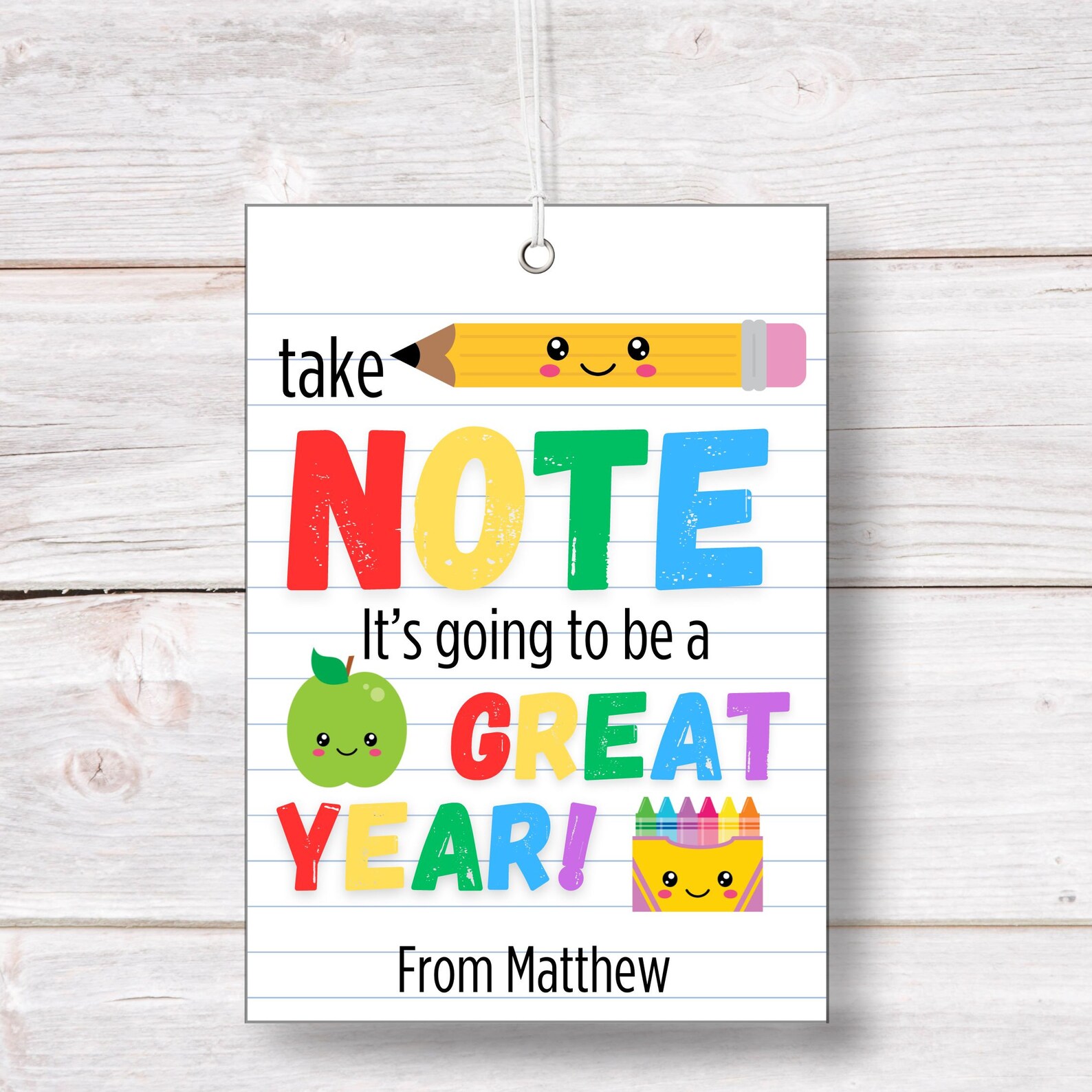 Printable Back to School Tag Take Note Writing Colourful Tag Editable ...