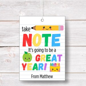 Printable Back to School Tag Take Note Writing Colourful Tag Editable ...