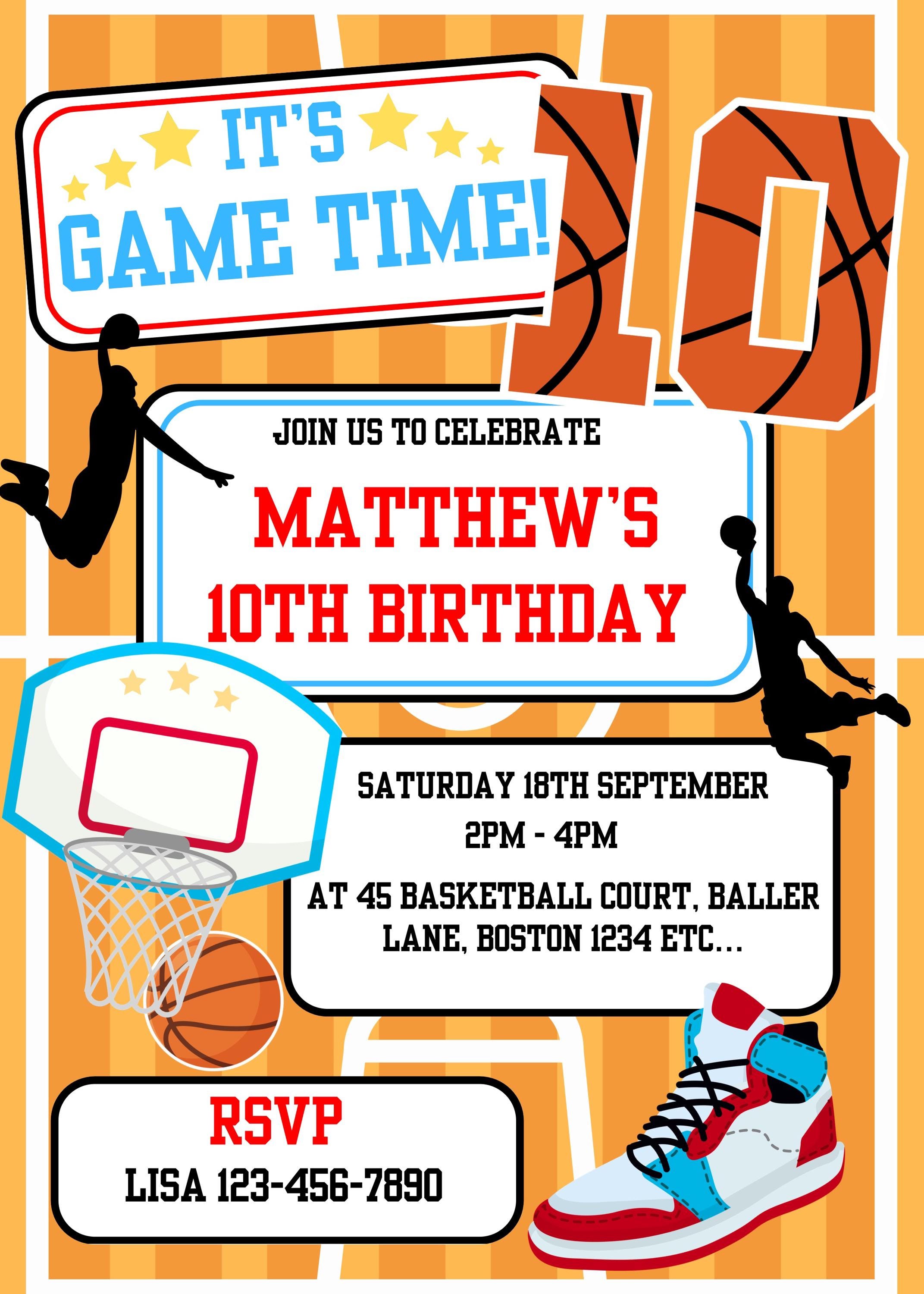 Printable Basketball 10th Birthday Invitation Boys Girls Party Editable ...