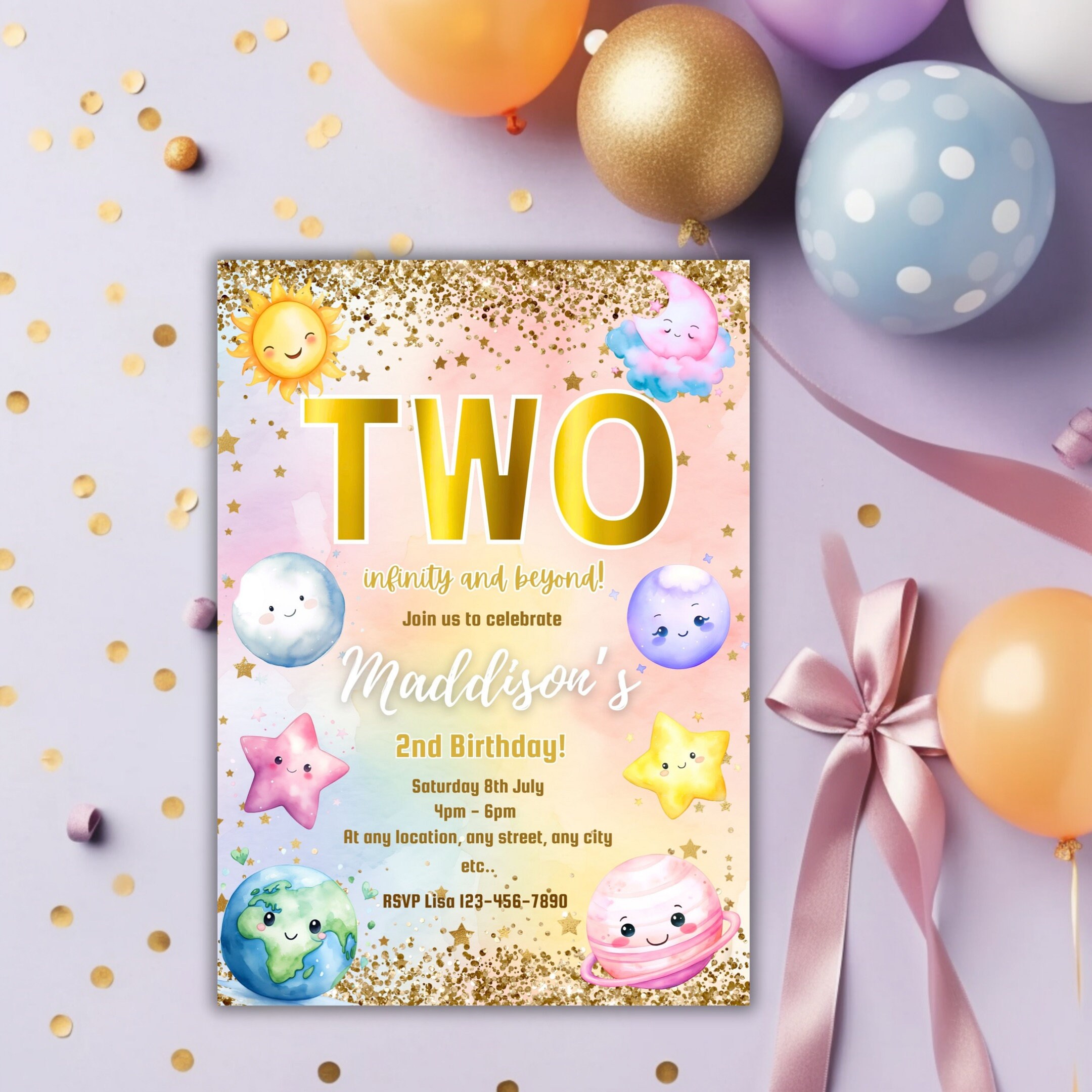 Printable Pastel Outer Space Birthday Party Invitation Planets Editable ...