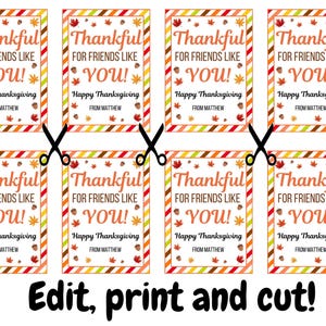 Printable Thanksgiving Gift Tag Editable Thankful Friend Gift Tag ...