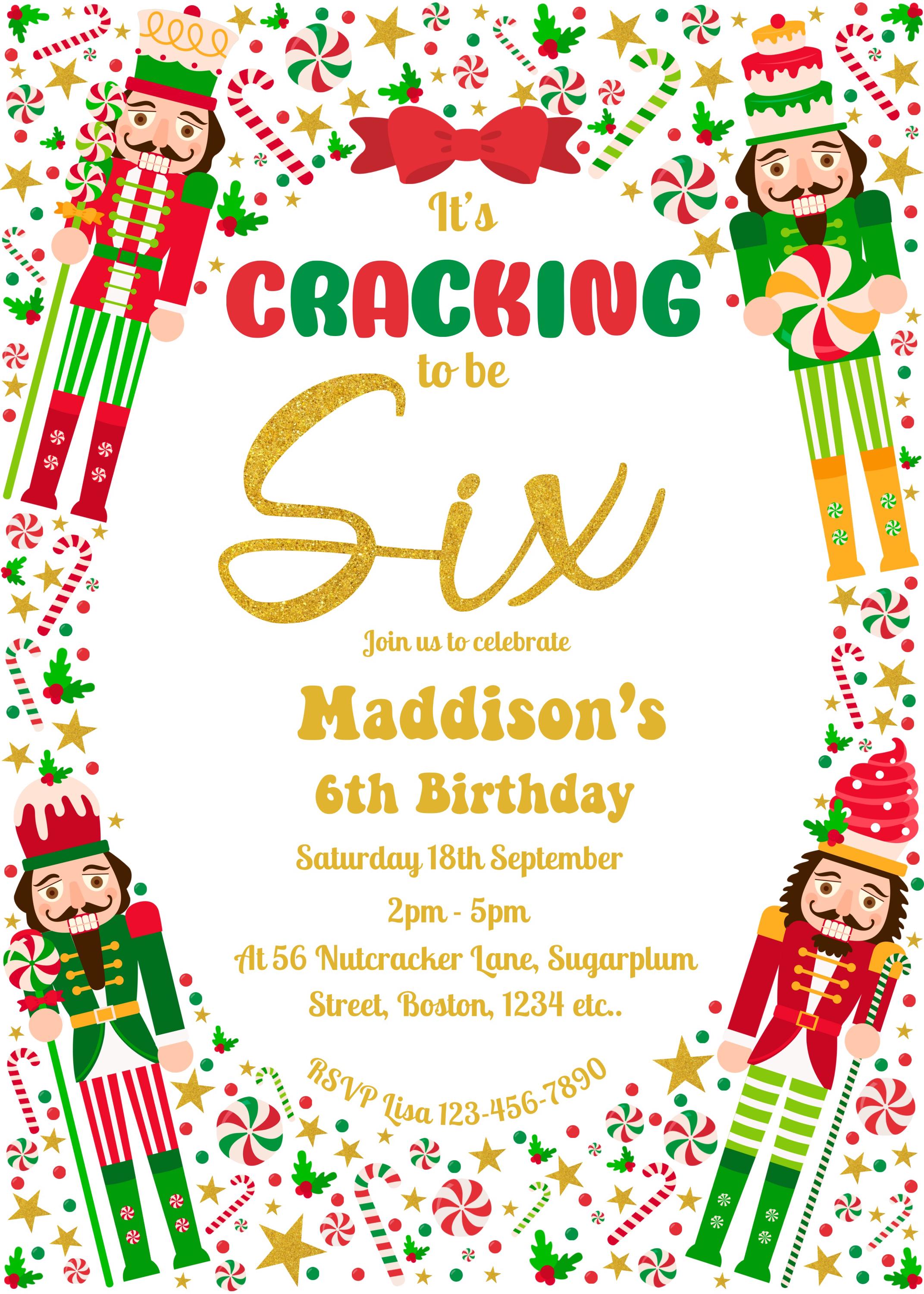 Printable Nutcracker 6th Birthday Invitation Girls Boys Christmas Party ...