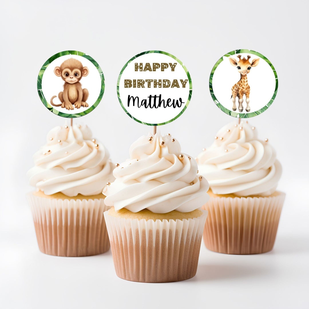 Printable Jungle Safari Cupcake Toppers Personalised Cupcake Toppers ...
