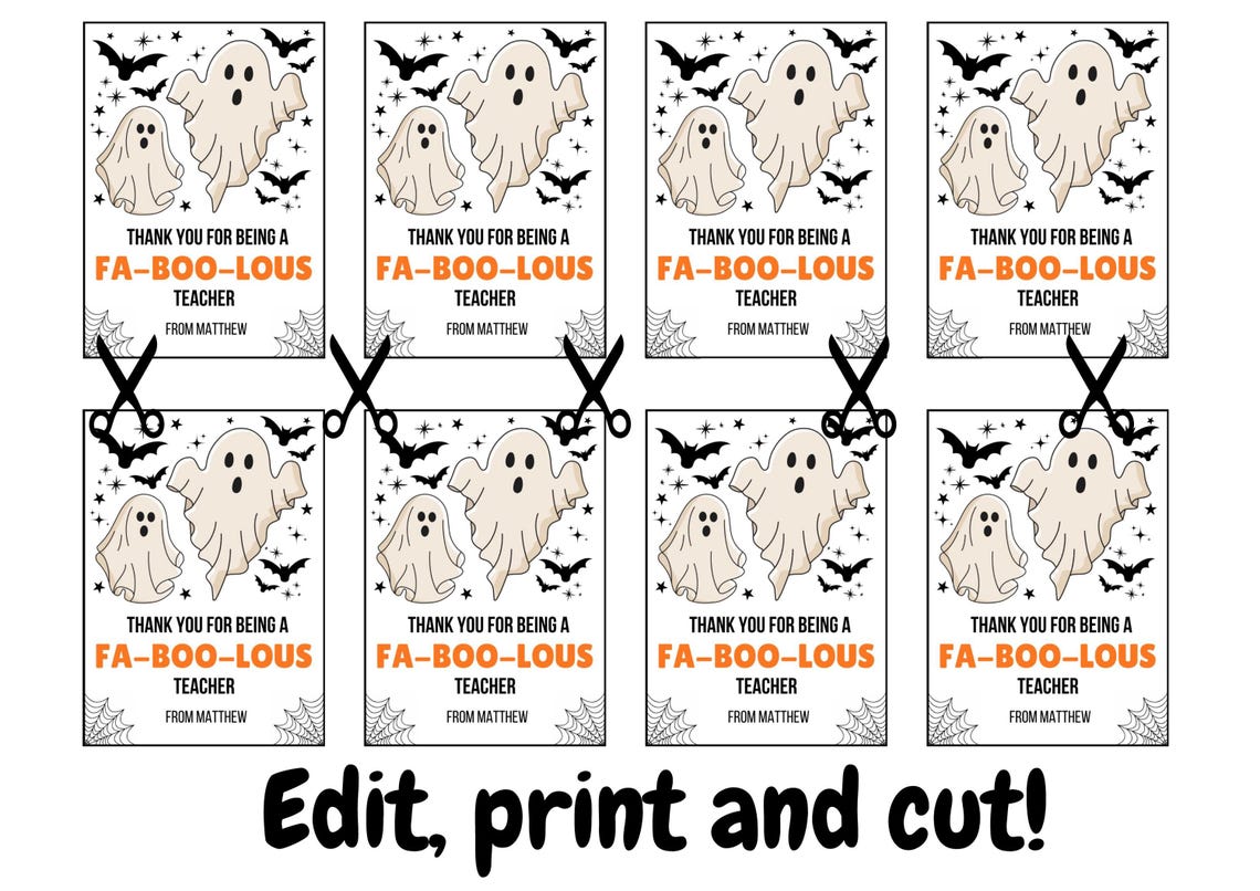 Printable Halloween Faboolous Gift Tag Editable Teacher Halloween Gift ...