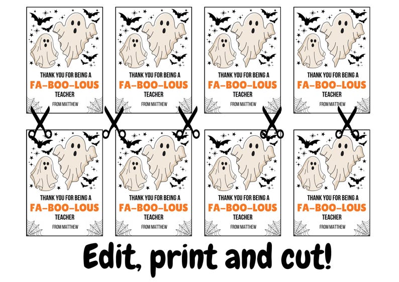 Printable Halloween Faboolous Gift Tag Editable Teacher Halloween Gift ...