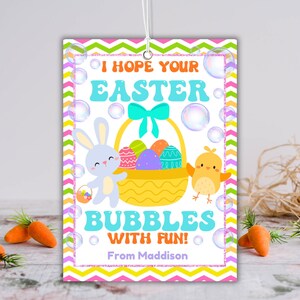 Printable Easter Bubbles Gift Tag Editable Bunny School Classroom ...