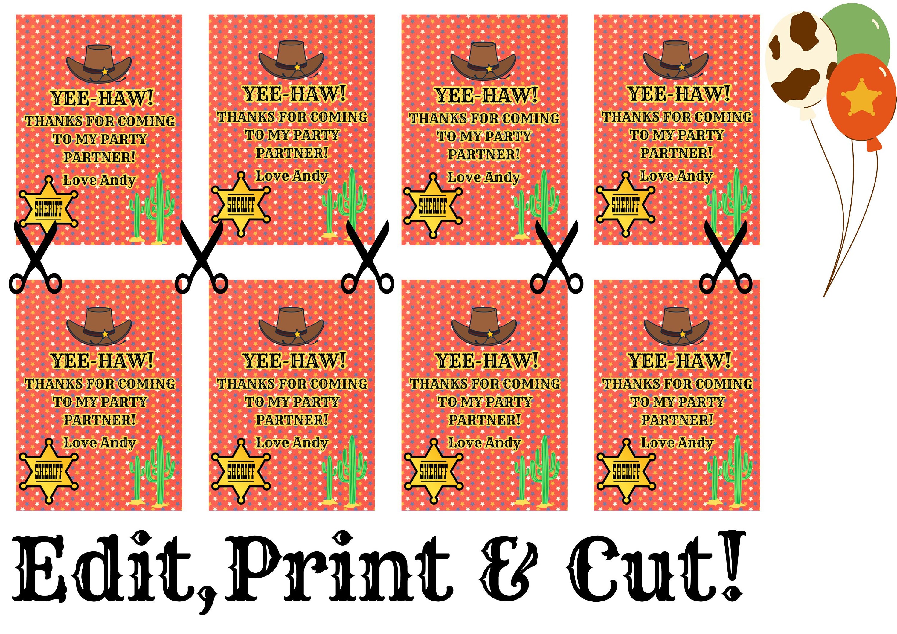 Printable Cowboy Wild West Birthday Tags Birthday Party Gift Tags Favor ...