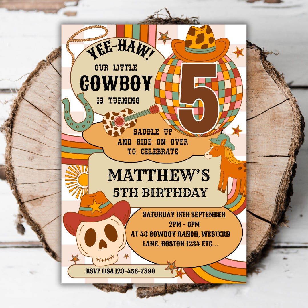 Printable Cowboy 5th Birthday Invitation Boys Wild West Rodeo Editable ...