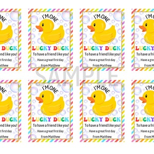 Printable Lucky Duck Back to School Gift Tag Editable Rubber Duck Gift ...