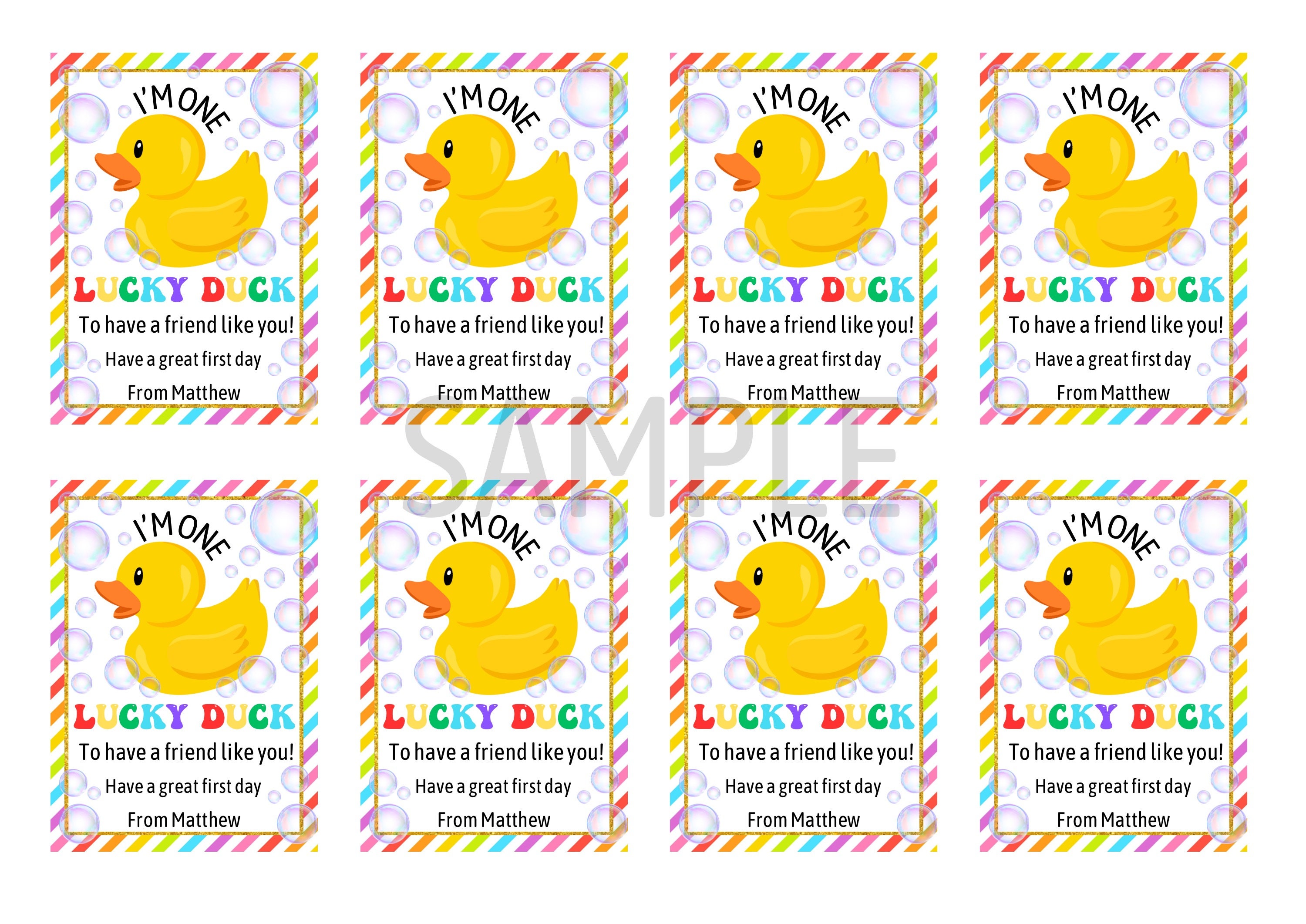 Printable Lucky Duck Back to School Gift Tag Editable Rubber Duck Gift ...