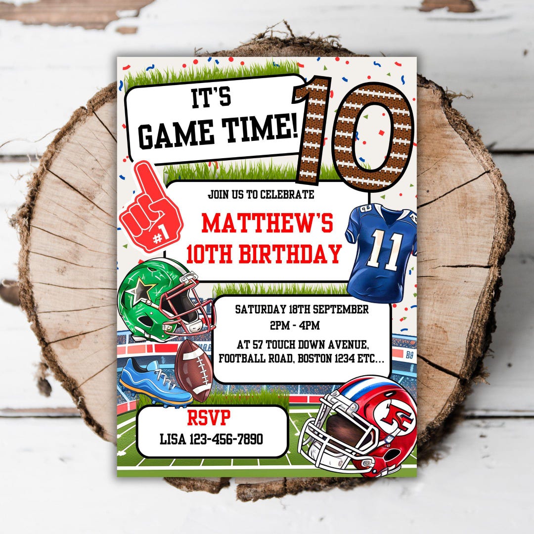 Printable Football 10th Birthday Invitation Boys American Football ...