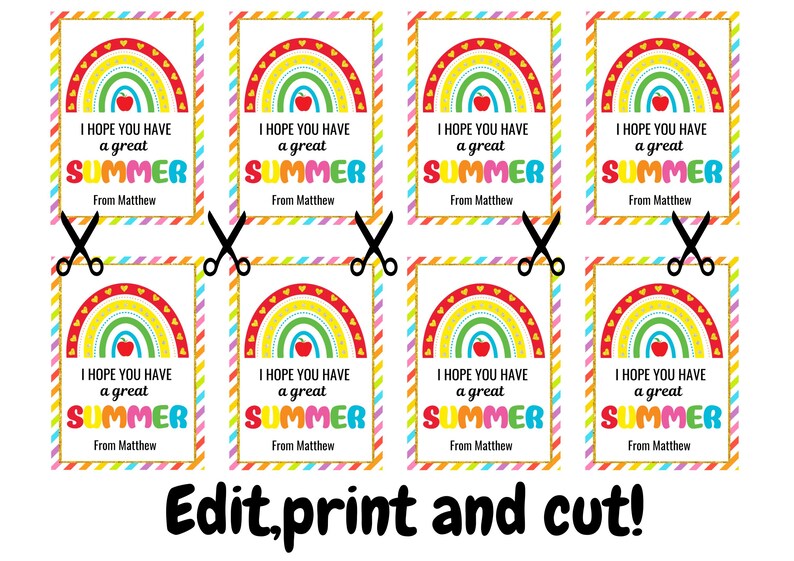 Printable End of School Year Tag Editable Colourful Rainbow Glitter ...